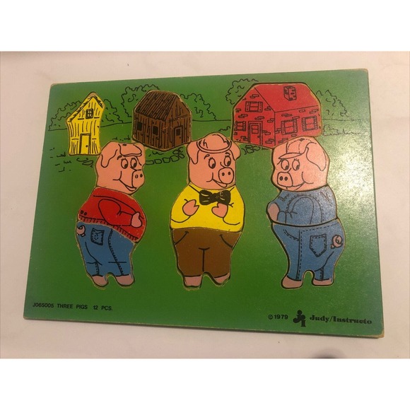 Judy Instructo | Toys | Vintage Three Little Pigs 2 Piece Wooden Frame ...